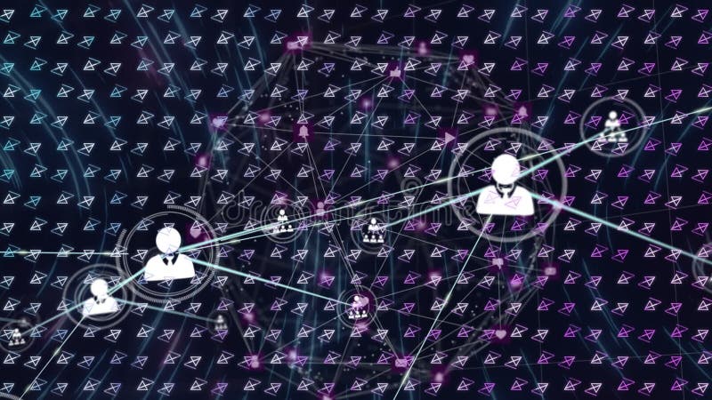 Animation Of Profile Icons Connecting Dots With Triangle Pattern Background On Digital Interface