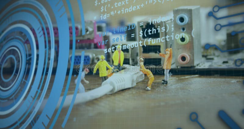 Animation Of Programming Language And Circles Over Figurines And