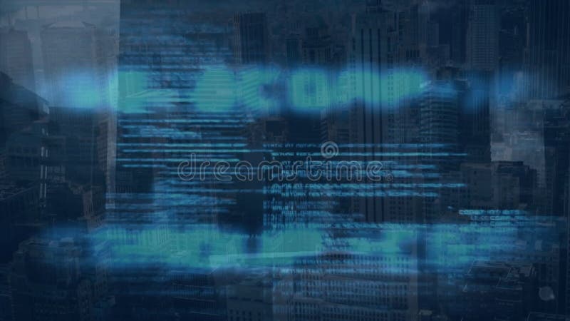 Animation of Programming Language Moving Over Modern Buildings Stock ...