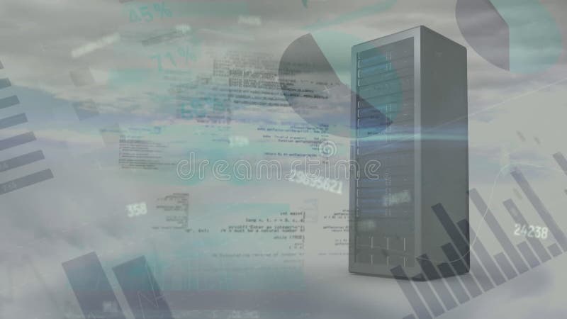 Animation of Programming Language, Multiple Charts, Numbers Over Clouds and Central Processing ...