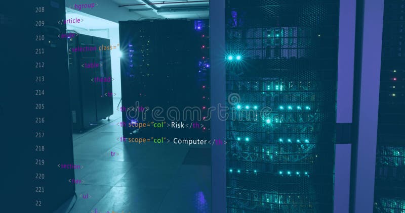 Animation of Programming Language Over Data Server Racks Stock Video - Video of server, business ...