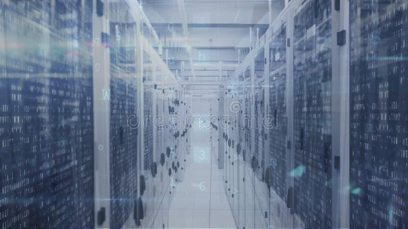 Animation Of Programming Language Over Data Server Racks Stock Footage