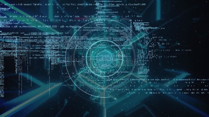 Animation of Programming Language Over Globe, Graph, Bars, Map and Digital Clock Stock Footage ...