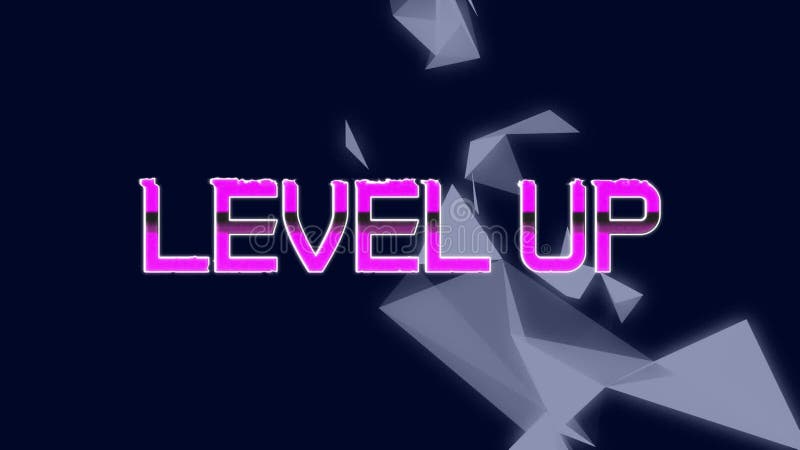 Animation of Purple Neon Colored Level Up Text, Geometric Shapes on ...