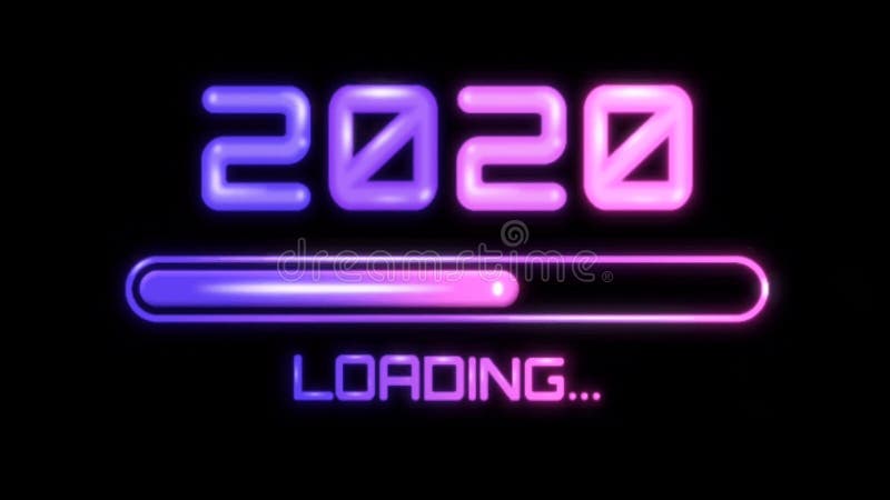 Animation Purple Text 2020 and Loading Bar on Black Background. Stock ...