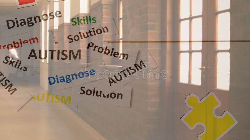 Animation of Autism Text and Colourful Puzzle Pieces Over Diverse Girls ...