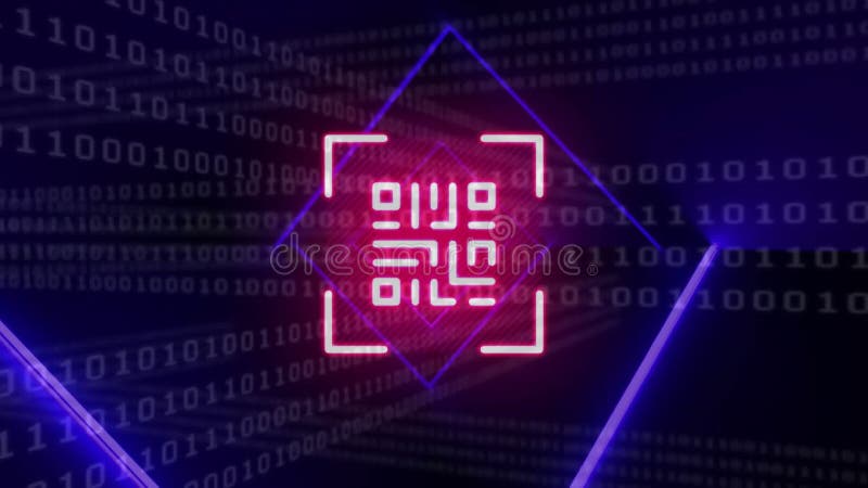 Animation of Qr Code and Binary Coding Data Processing Over Glowing ... Animation of Qr Code and Binary Coding Data Processing Over Glowing ...