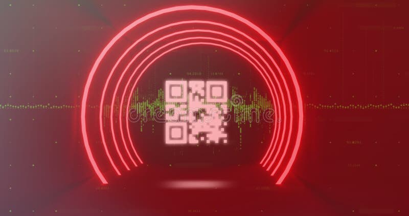 Animation of Qr Code in Circular Tunnel Over Graphs Against Abstract Background Stock Footage ...