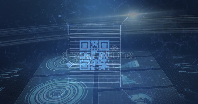 Animation of Qr Code Data Scanning and Processing Over Blue Grid with Scopes Scanning and ...