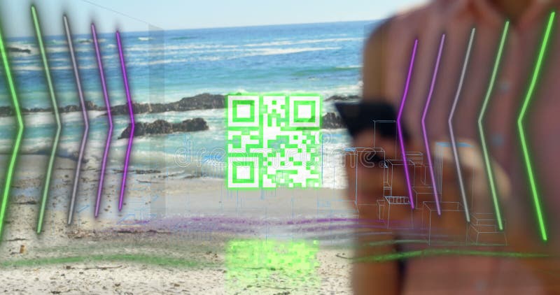 Animation of Qr Code, Digital Lines with Skyscrapers Over Caucasian ... Animation of Qr Code, Digital Lines with Skyscrapers Over Caucasian ...