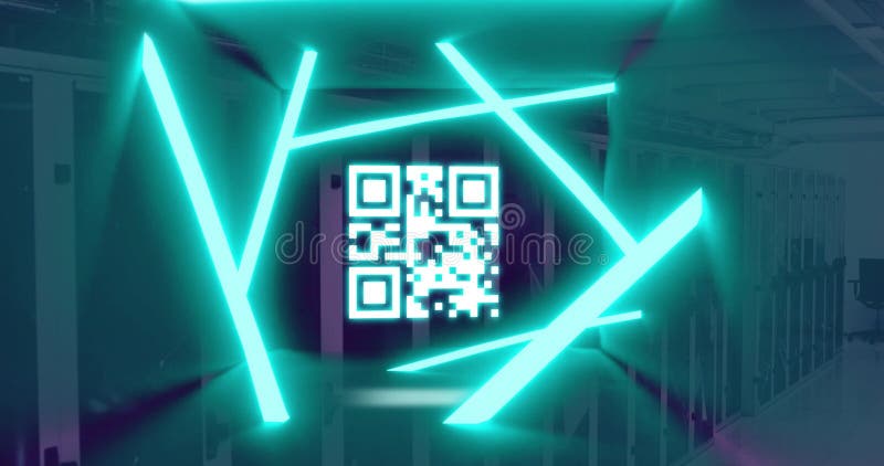 Animation of Qr Code Flashing with Neon Green Lights Over Computer ...