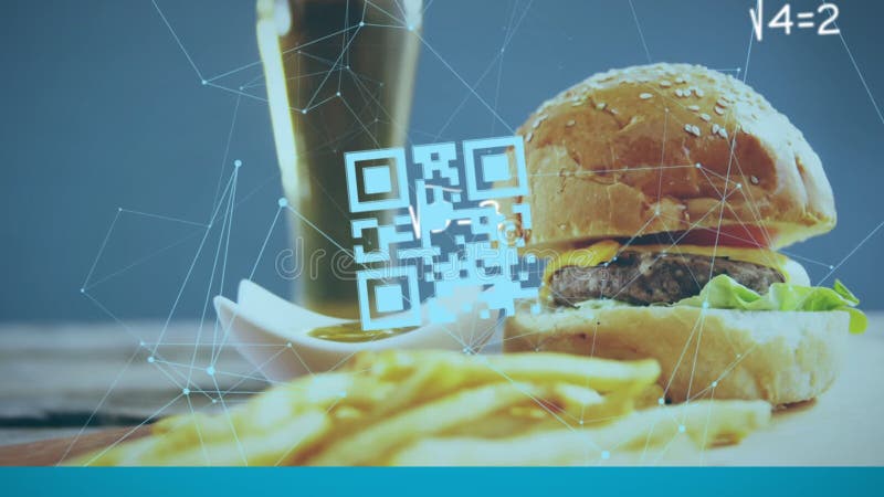 Animation of QR Code Floating with Web Connections and Mathematical Equations Stock Footage ...
