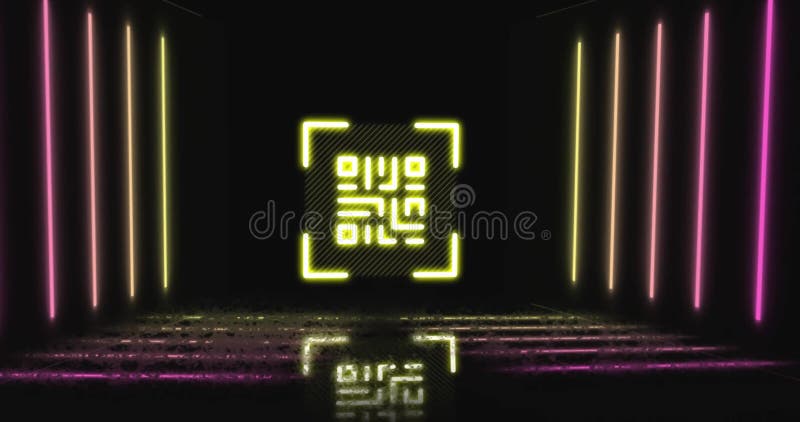 Animation of Qr Code and Glowing Neon Light Trails Stock Footage ...