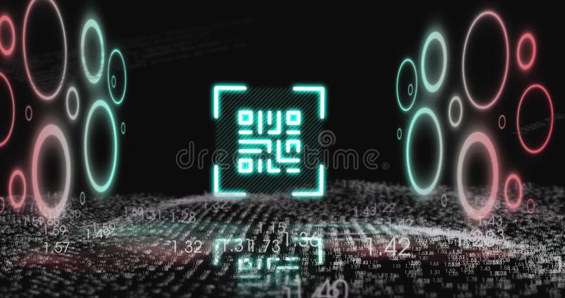 Animation Of Qr Code With Illuminated Circle With Numbers Wave Pattern