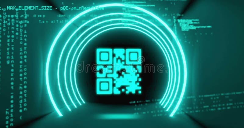 Animation of Qr Code in Illuminated Circular Tunnel Over Programming Language Stock Footage ...