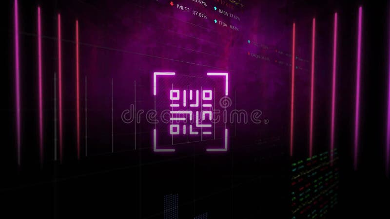 Animation of Qr Code and Neon Lights Over Financial Data Processing on ... Animation of Qr Code and Neon Lights Over Financial Data Processing on ...