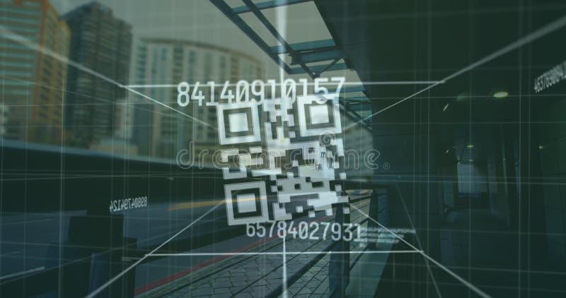 Animation of Qr Code and Numbers Over Cityscape Stock Footage - Video ...