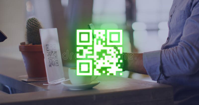 Animation of Qr Code Over Biracial Businessman Using Smartphone Stock ... Animation of Qr Code Over Biracial Businessman Using Smartphone Stock ...