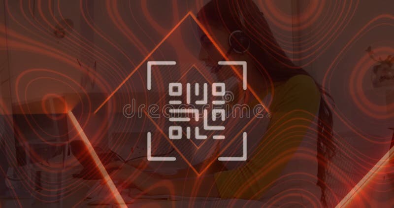 Animation of Qr Code Over Biracial Women Using Phone Headset Stock ... Animation of Qr Code Over Biracial Women Using Phone Headset Stock ...