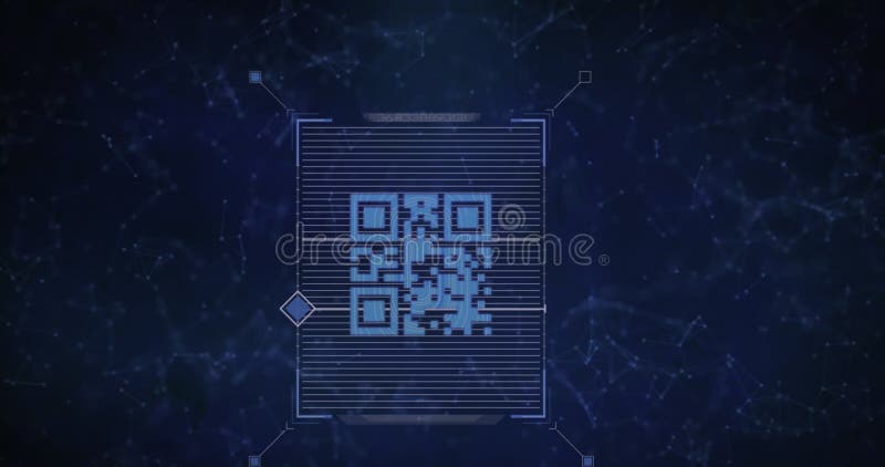 Animation of Qr Code Over Network of Connections on Black Background ... Animation of Qr Code Over Network of Connections on Black Background ...