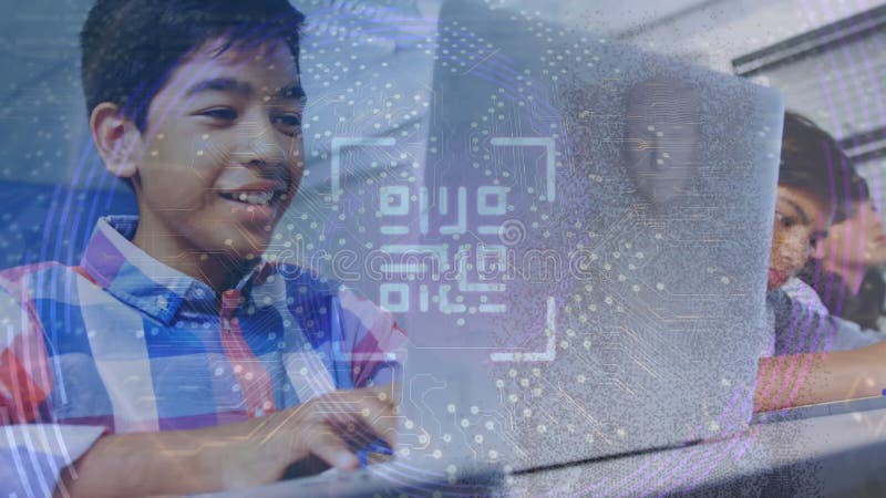 Animation of Qr Code Scanner and Microprocessor Connections Over Indian ...