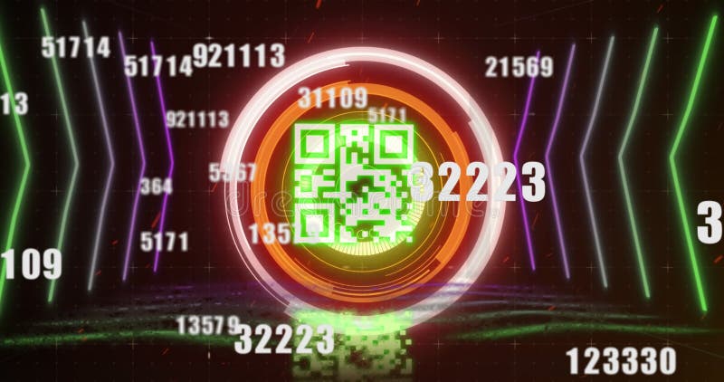 Animation of Qr Code, Scope Scanning and Numbers Changing Over Neon Elements in Background Stock ...