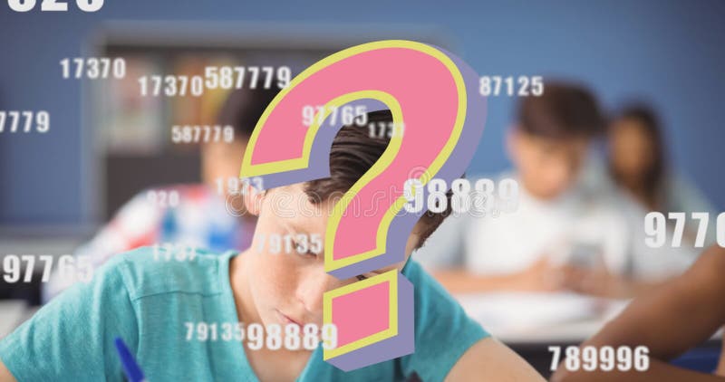 Animation of Question Mark and Growing Numbers Over Diverse Students in ...