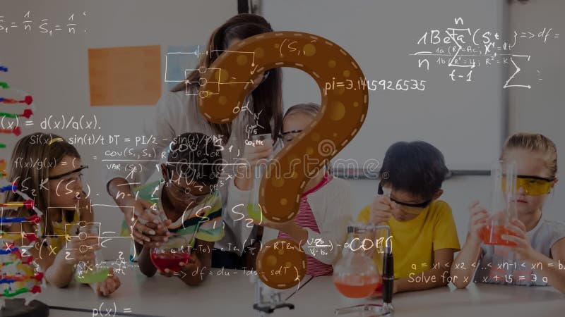 Students, Teacher and Science, Children and Chemical in Beaker ...