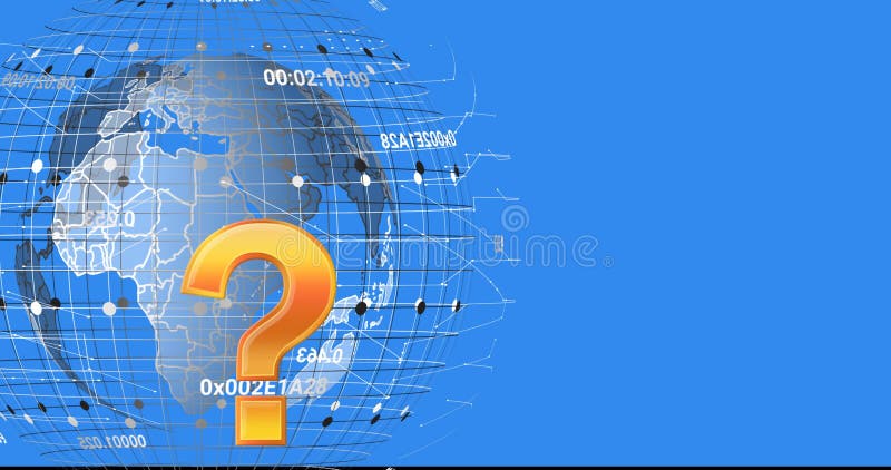 Animation of Question Mark Over Globe with Data Processing Stock ...