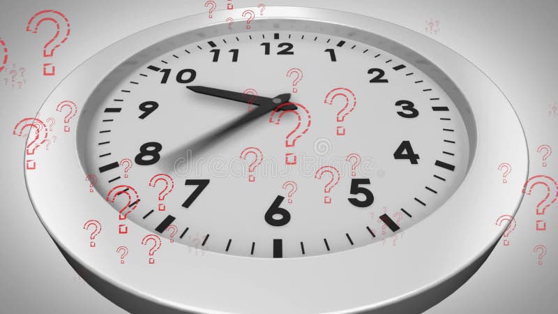 Animation of Question Mark Symbols Over Clock Against White Background ...