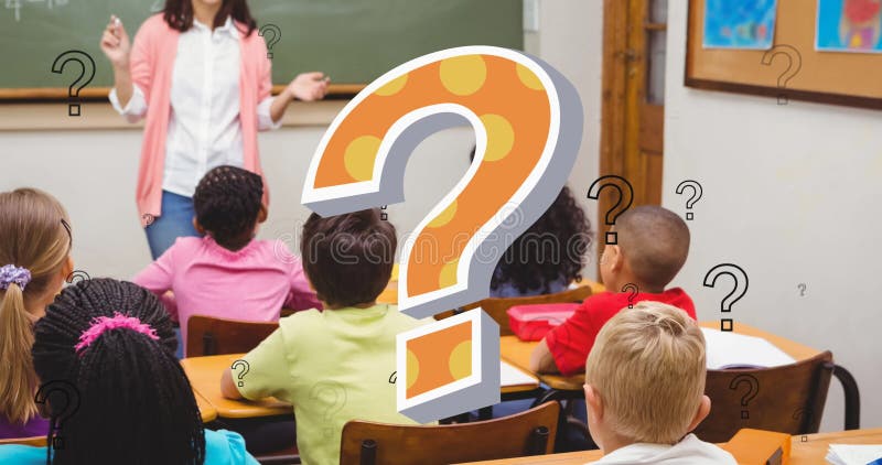 Animation of Question Marks with Diverse Schoolchildren and Teacher in ...