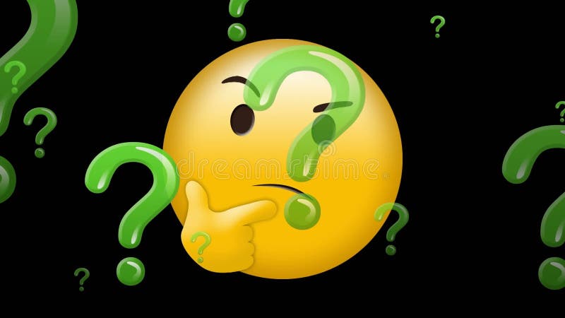 Animation of Question Marks Floating Over Thinking Emoji on Black ...