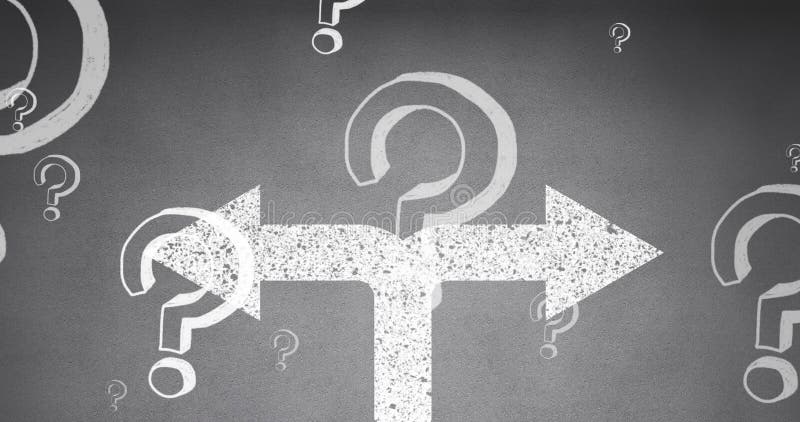 Animation of Question Marks Over Arrows on Grey Background Stock ...