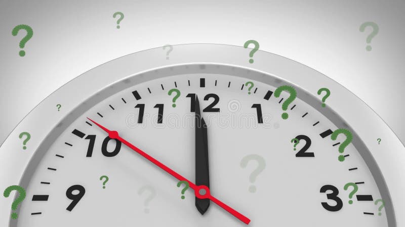 Animation of Question Mark Symbols Over Clock Against White Background ...
