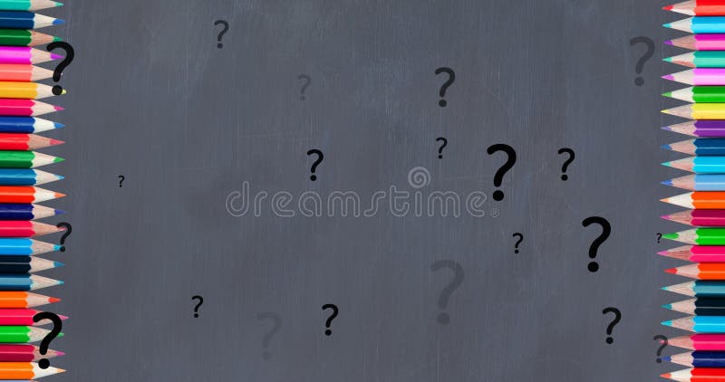 Animation of Question Marks Over Crayons on Grey Background Stock ...
