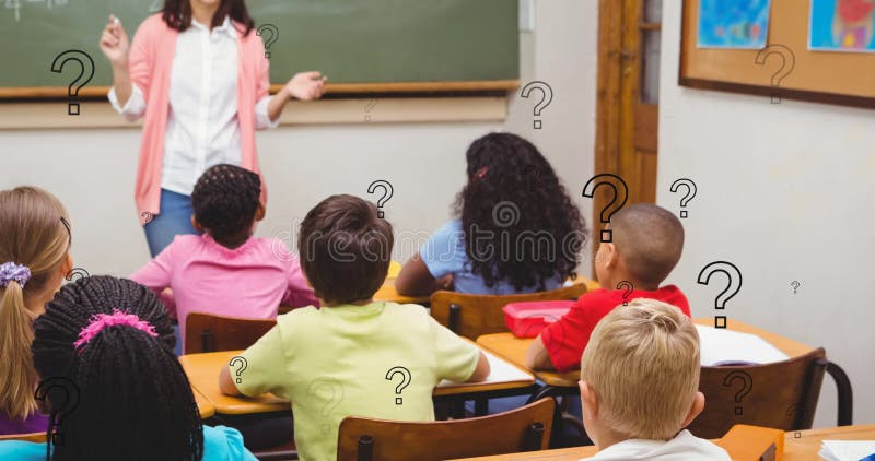 Animation of Question Marks Over Female Elementary School Teacher and ...
