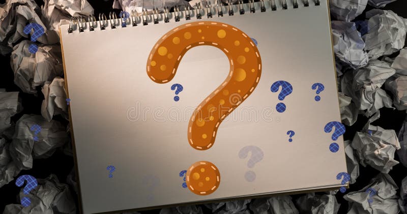 Animation of Question Marks Over Notebook and Paper Stock Footage ...