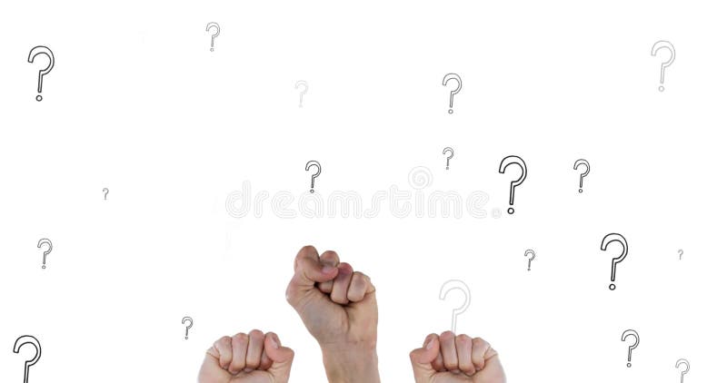 Animation of Question Marks Over Raising Fists on White Background ...