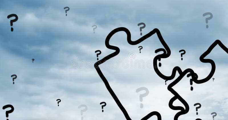 Animation of Question Marks and Puzzles Over Cloudy Sky Stock Footage ...