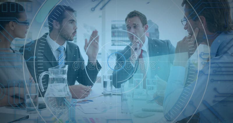 Animation of Radar in Loading Circles, Diverse Coworkers Discussing ...