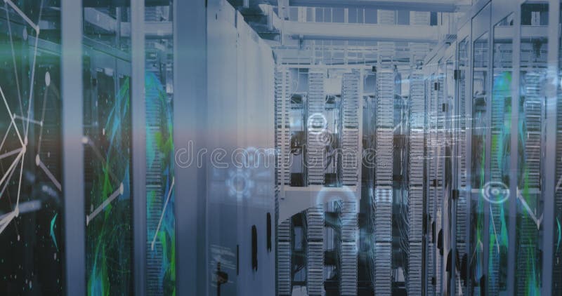 Animation of Radars, Circles, Graphs, Computer Language and Connected Dots Over Data Server ...