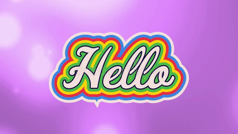 Animation of Rainbow Hello Text Over Neon Pattern Background Stock ...