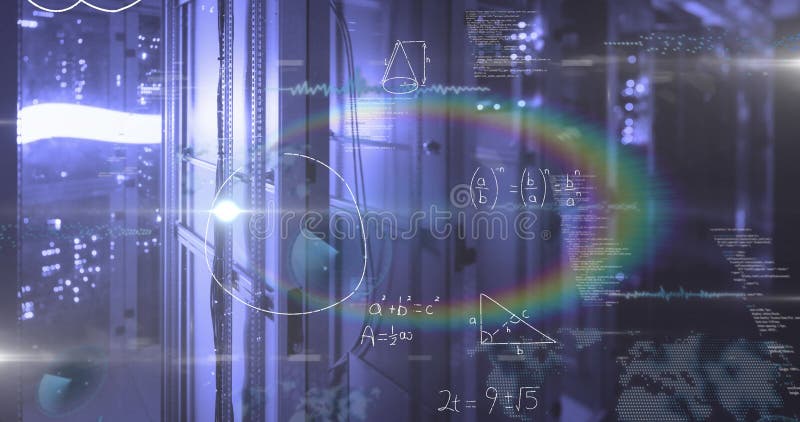 Animation of Rainbow Lens Flare Over Mathematical Equations and Data ...