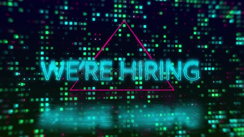 Animation of we Re Hiring Text and Neon Pattern Over Black Background ...