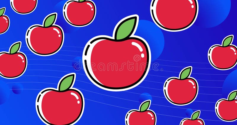 Animation of Red Apple Repeated Over Shapes on Blue Background Stock ...