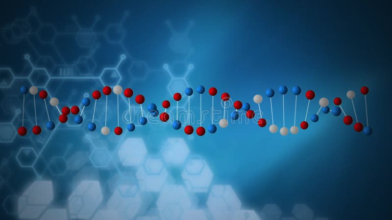 Animation of White Particles Over Spinning Dna Structure Against Clouds ...