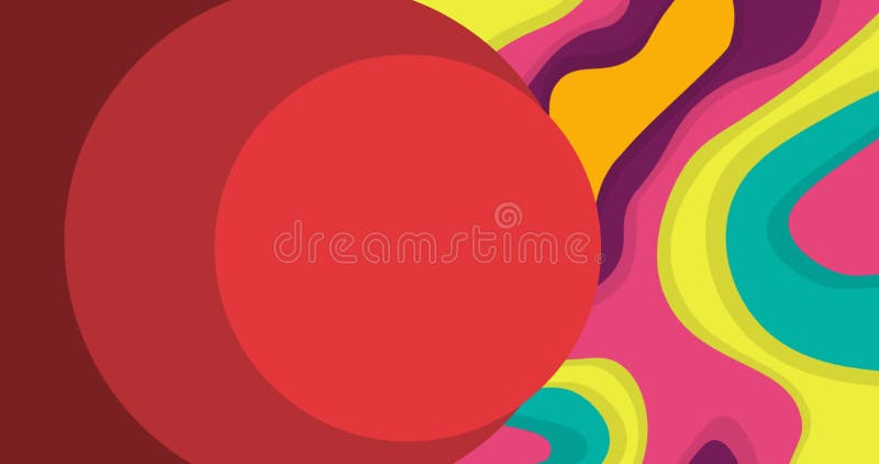 Animation of Red Circles Over Colourful Curved Shapes in Background ...