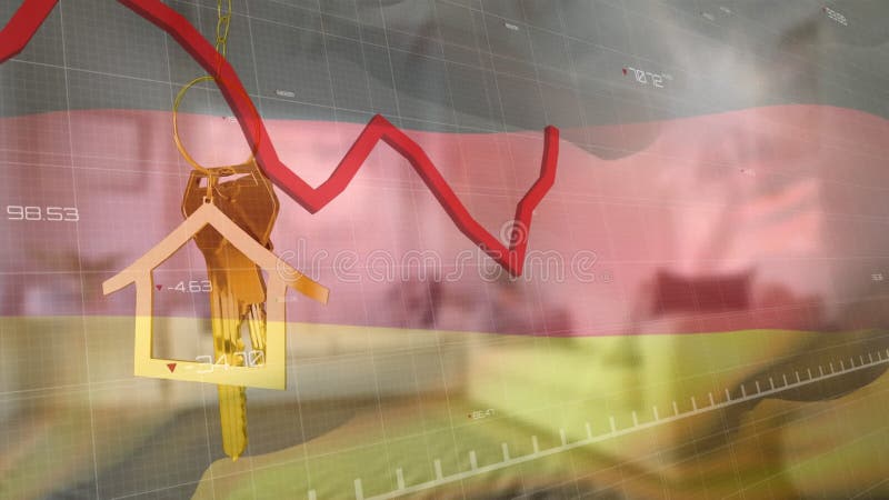 Animation of Red Diagram, Data Processing and Flag of Germany Over ...