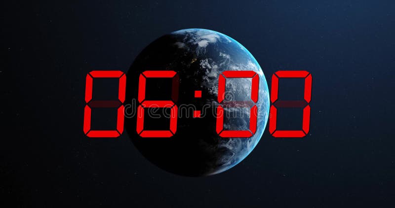 Animation of Red Digital Timer Changing with Globe on Black Background ...