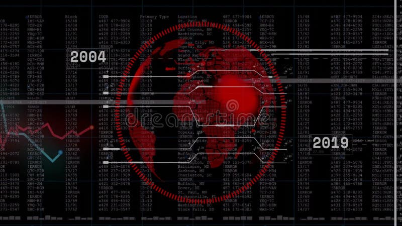 Animation of Red Digital World Map with Data and Graphs in School ...